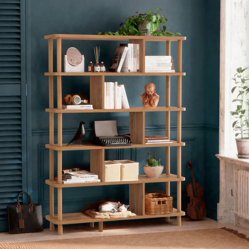 Bless international Bern 66.3" H x 47.2" W Solid Wood Geometric Bookcase | Wayfair